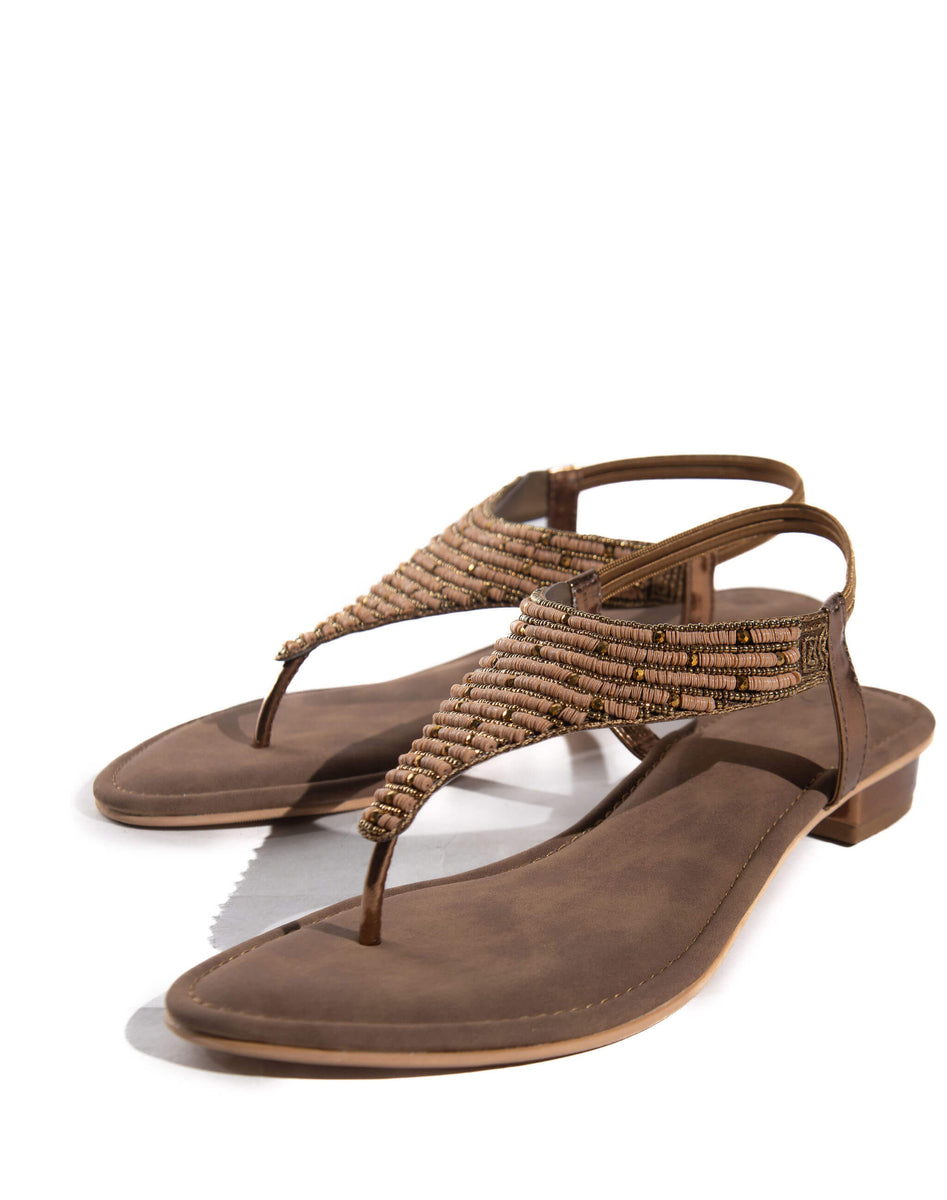 Flat Sandal - Beaded back strap – Leather Collection